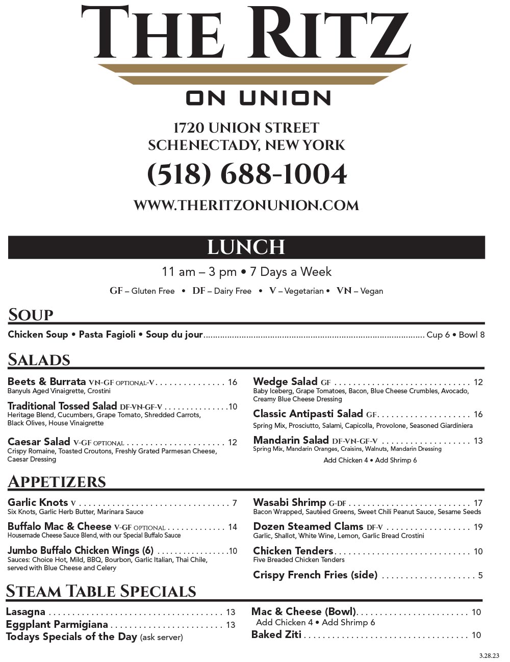 Menu – The Ritz on Union