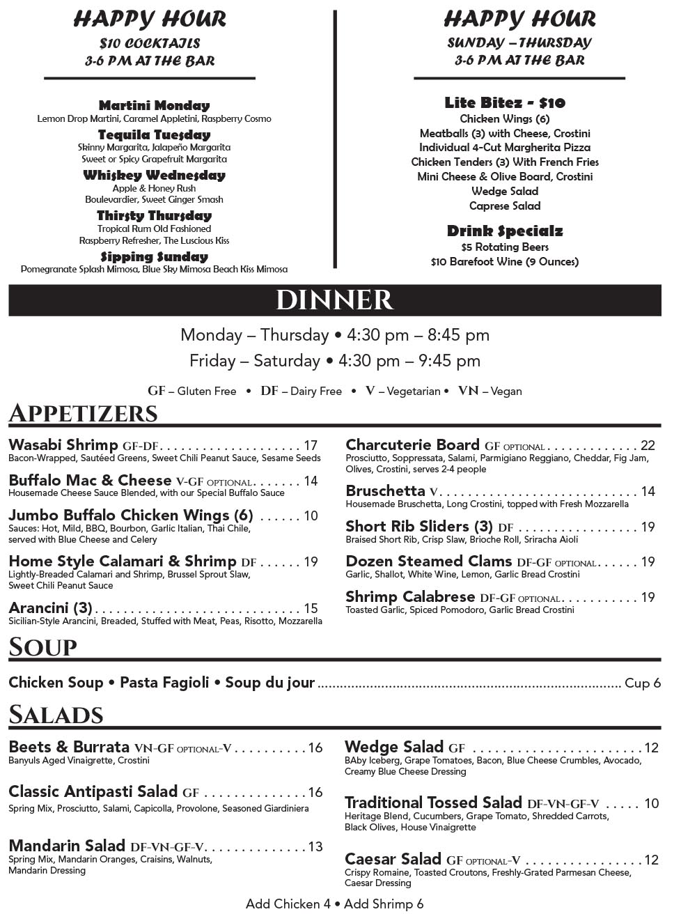 Menu – The Ritz on Union