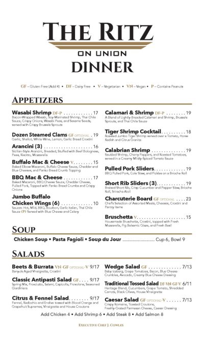Menu – The Ritz on Union