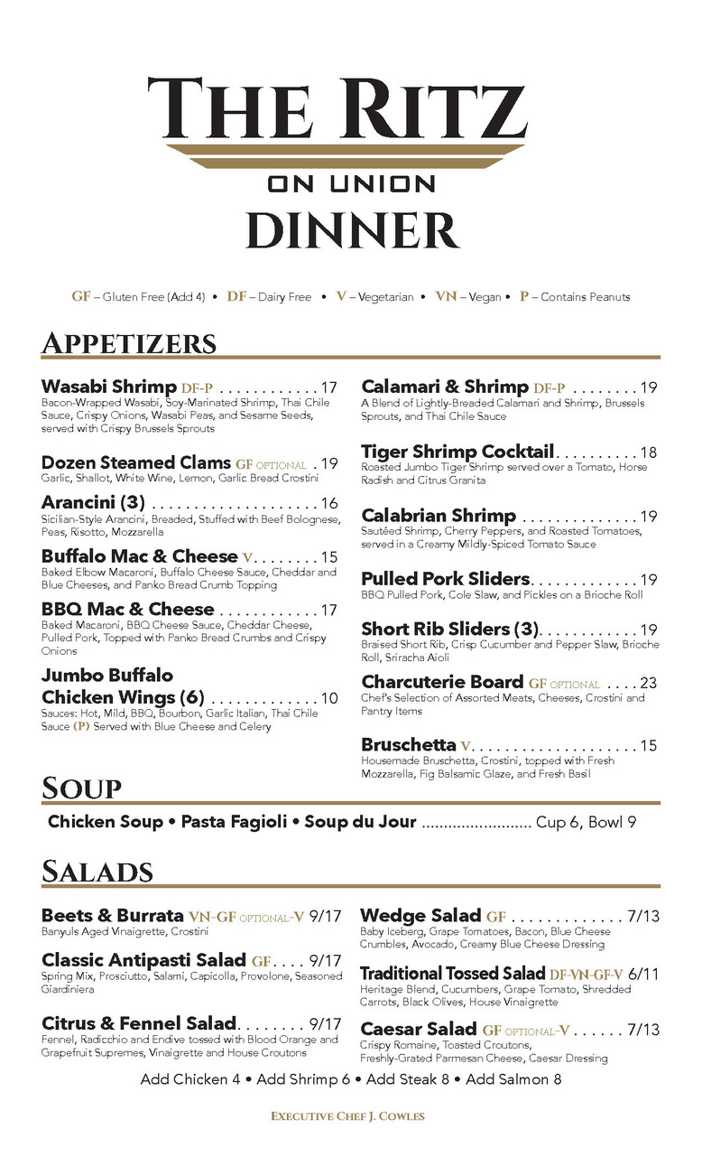 Menu – The Ritz on Union