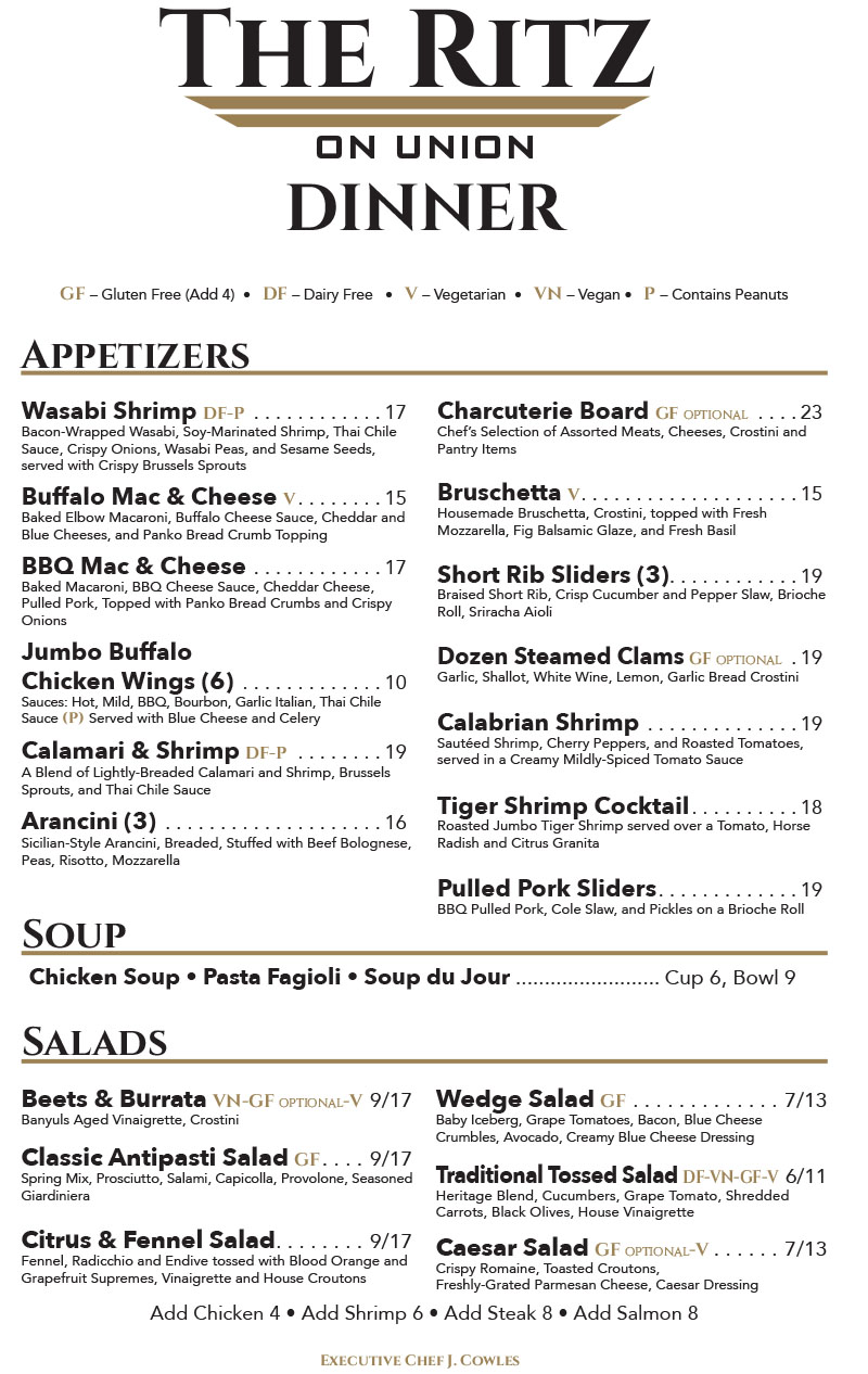 Menu – The Ritz on Union