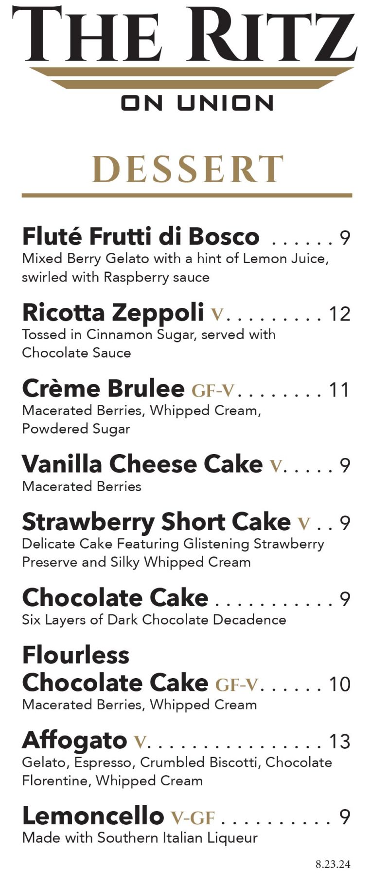 Menu – The Ritz on Union