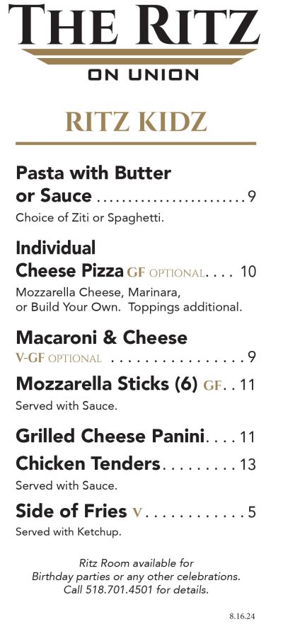Menu – The Ritz on Union