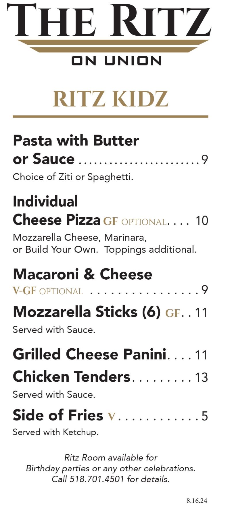 Menu – The Ritz on Union