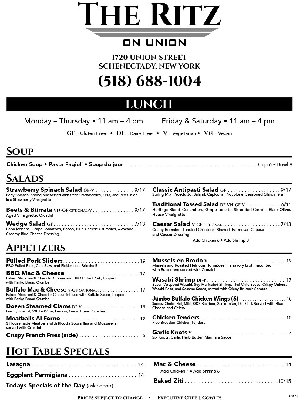 Menu – The Ritz on Union