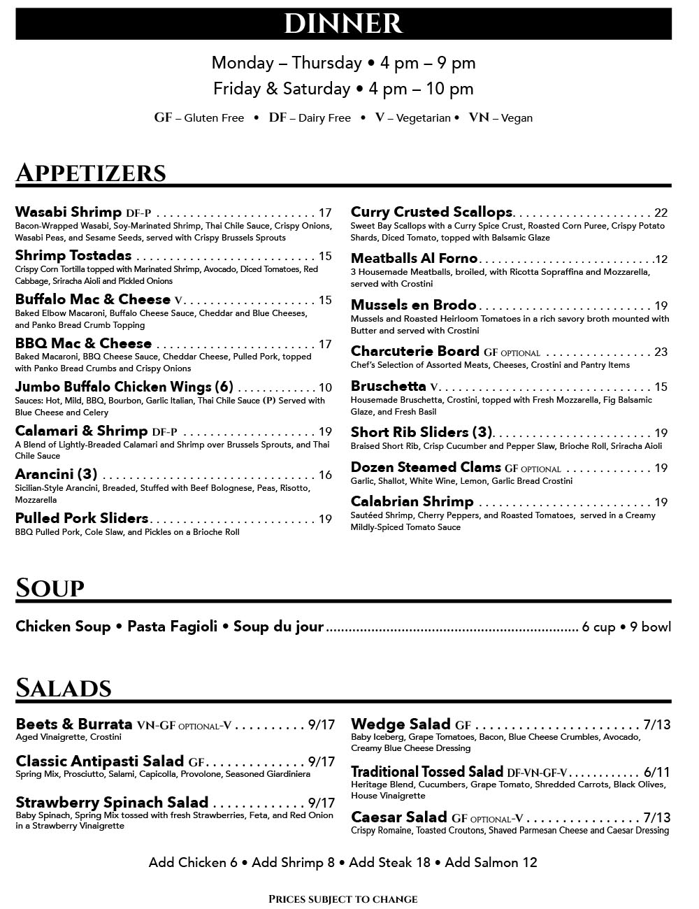 Menu – The Ritz on Union