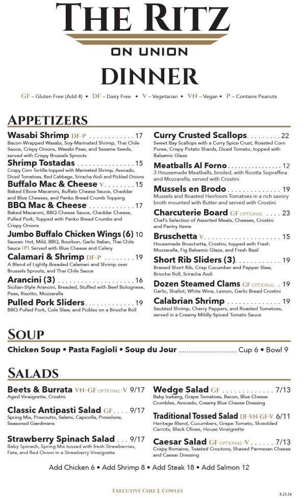 Menu – The Ritz on Union