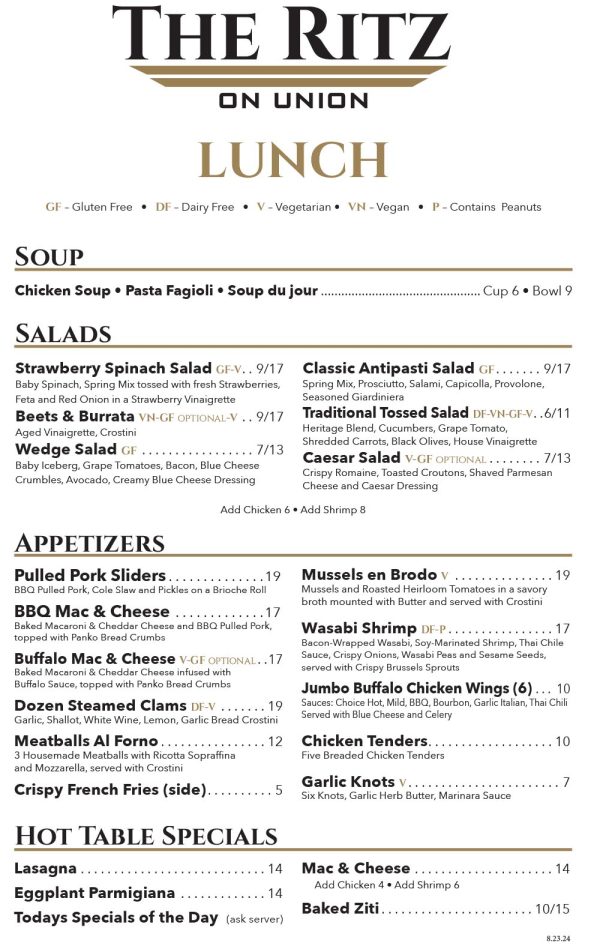 Menu – The Ritz on Union