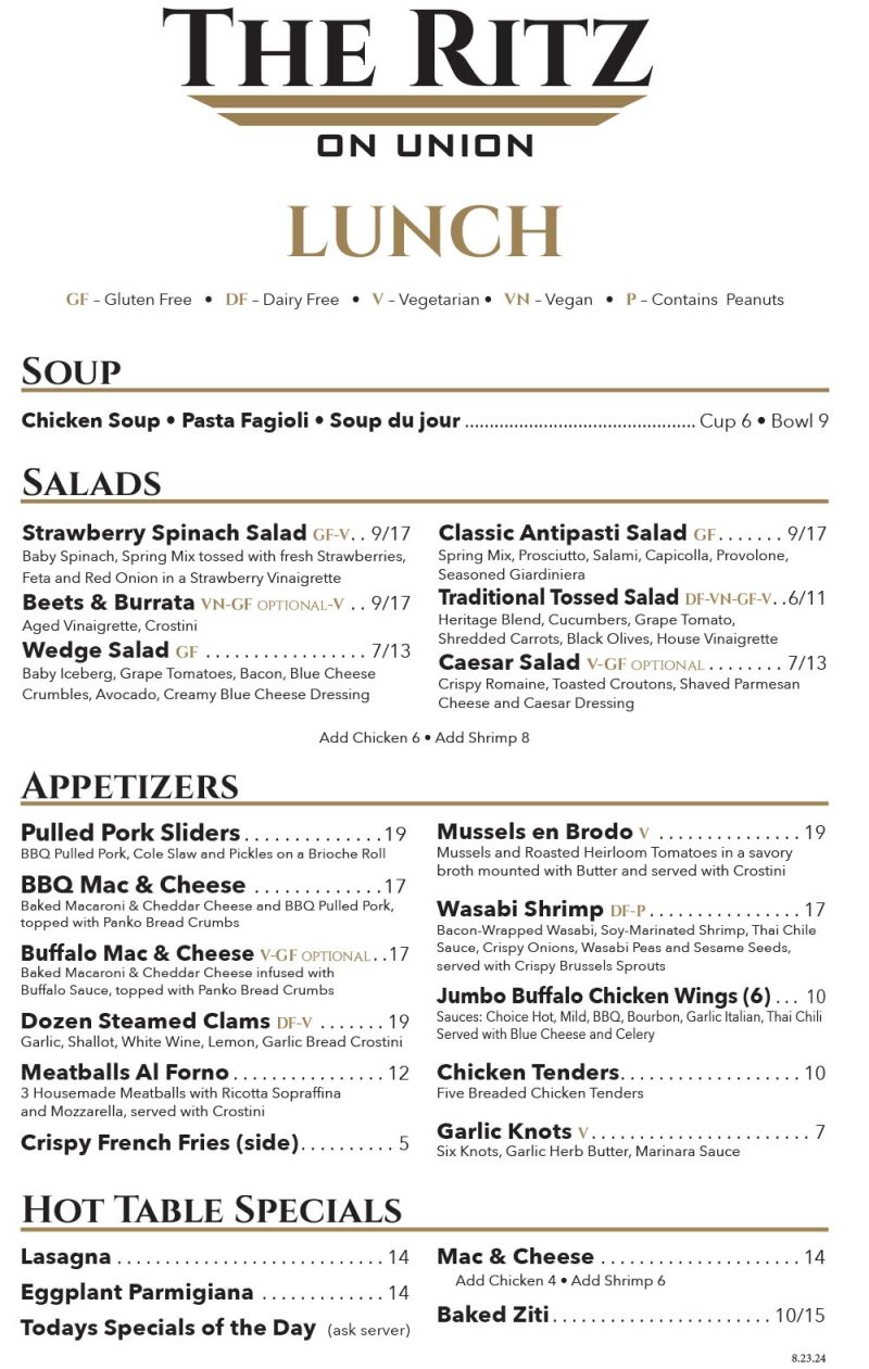 Menu – The Ritz on Union